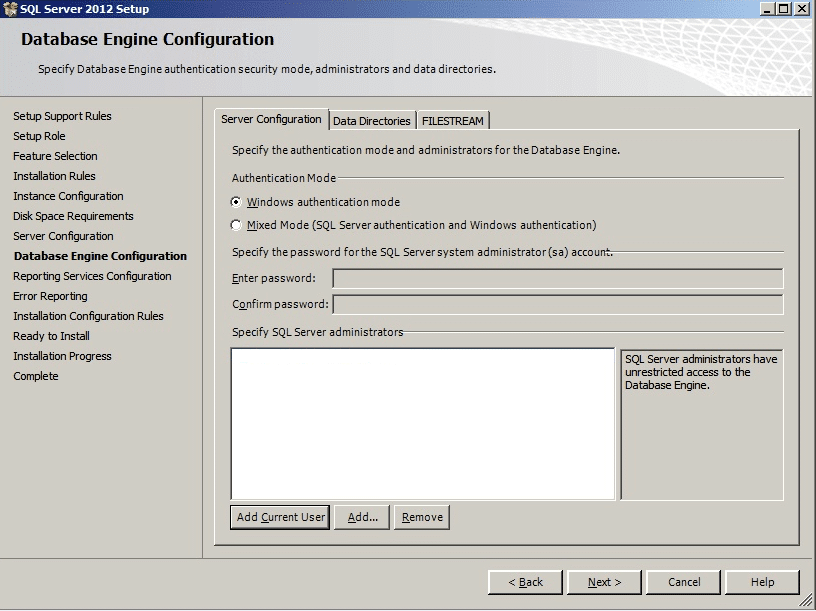 sql server setup 14