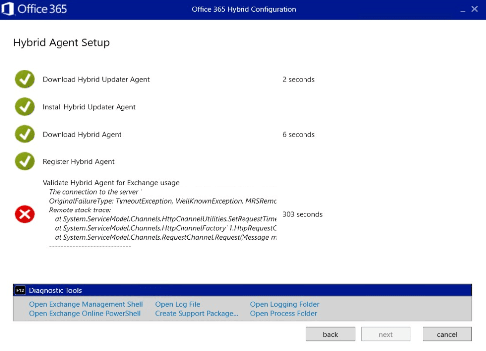 Troubleshooting Office 365 Hybrid Configuration Wizard Timeout Errors
